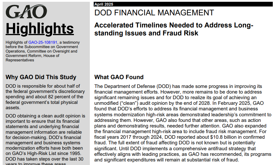 DoD Fraud - GAO Report April 2025 - Four BT, LLC